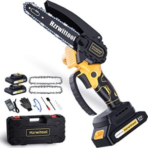 mini chainsaw cordless 6 inch, powerful brushless motor chain saw, hand held battery chainsaw, 2.2 lbs portable small electric chainsaw, 21v 2000mah battery*2, for tree trimming wood cutting.