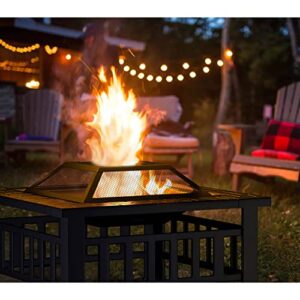 Tuoze 32-inch Fire Pits Outdoor Patio Metal Multifunctional Firepit Table with Waterproof Cover for Camping Bonfire Party Picnic BBQ Backyard Garden Outside Heating,black