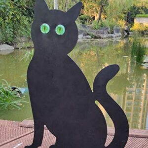 Asodomo 3 Pack Garden Scare Cats with Reflective Eyes, Decorative Metal Cat Silhouette Garden Cat Deterrent Cat Scarer Repells Birds Away for Yard Outdoor and Halloween Decorations