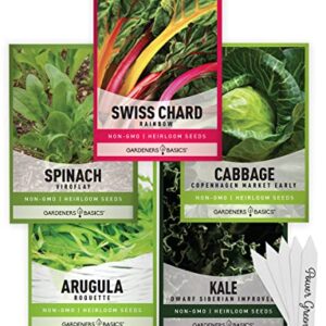 Power Greens Seeds for Planting Individual Packets 5 Variety Pack - Arugula, Spinach, Swiss Chard, Kale, Cabbage Seeds for Your Heirloom Salad, Winter, Fall and Cool Weather Garden by Gardeners Basics