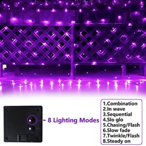 Solar Net Halloween Lights Purple, 204 LED Net Lights Outdoor Mesh Lights Transparent Wire, Solar Powered String Lights for Garden, Yard, Bushes, Trunk, Xmas Tree Decor-9.8ft x 6.6ft