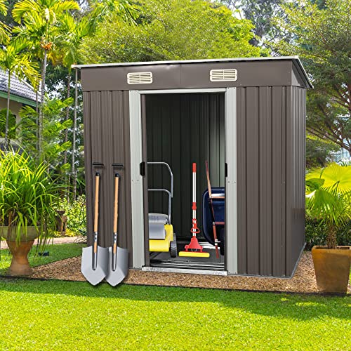 6.4 x 4ft Outdoor Metal Storage Shed，with Lockable Doors, Floor Frame, Sun Protection, Waterproof Tool Storage Shed for Patio, Lawn,Backyard (Gray-6.4 x 4ft)