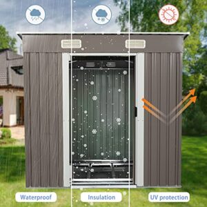 6.4 x 4ft Outdoor Metal Storage Shed，with Lockable Doors, Floor Frame, Sun Protection, Waterproof Tool Storage Shed for Patio, Lawn,Backyard (Gray-6.4 x 4ft)