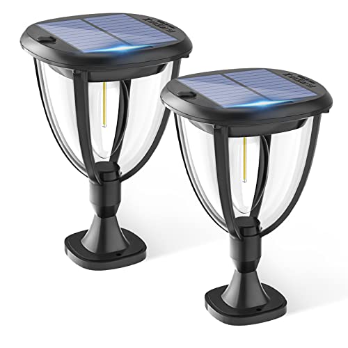 Solar Post Lights Outdoor, Damipow Solar Fence Cap Light with 2 Modes, IP65 Waterproof, 100 LM Cool White Lighting for Patio, Deck, Pathway or Garden Decoration, Fits Wooden Post of Many Sizes, 2 Pack