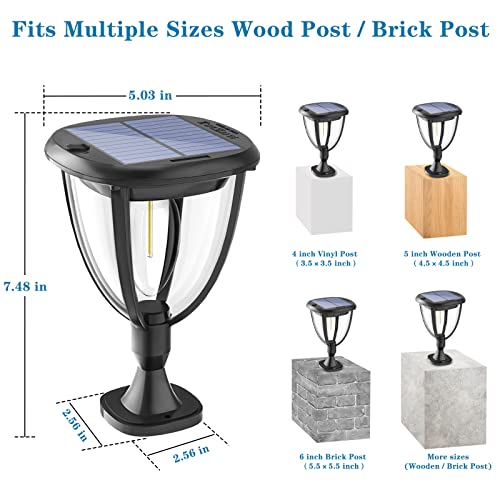 Solar Post Lights Outdoor, Damipow Solar Fence Cap Light with 2 Modes, IP65 Waterproof, 100 LM Cool White Lighting for Patio, Deck, Pathway or Garden Decoration, Fits Wooden Post of Many Sizes, 2 Pack