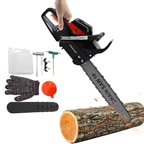 58CC 2 Stroke Gas Chainsaw 18" Gasoline Chain Saw Portable Gas Powered Chain Saws Handed Petrol Woodcutting Saw Set for Cutting Tree, Garden, 4.4HP