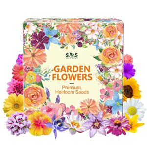 35,000+ seeds in bulk 2.1oz packet growing wild flowers to attract bees, butterflies and birds, 30 annual perennial wildflower seeds mix for planting indoor & outdoors