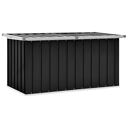 Tidyard Garden Storage Box Galvanized Steel Storage Container Deck Box Garden Tool Organization Anthracite for Patio, Lawn, Poolside, Backyard, Outdoor Furniture 50.8 x 26.4 x 25.6 Inches (W x D x H)