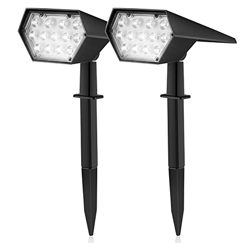 S SUNSBELL Solar Spot Lights Outdoor, 2Pack Solar Garden Lights with Lens Solar Spotlight IP68 Waterproof Cast Light Dual-use Dark Sensing Luces Solares para Exteriores for Yard Porch - White Light