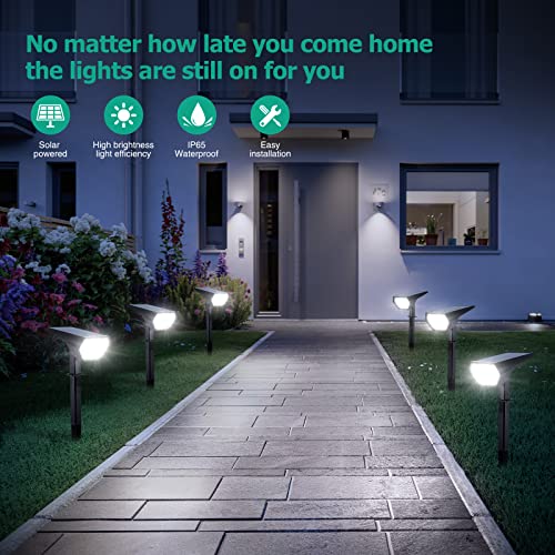 S SUNSBELL Solar Spot Lights Outdoor, 2Pack Solar Garden Lights with Lens Solar Spotlight IP68 Waterproof Cast Light Dual-use Dark Sensing Luces Solares para Exteriores for Yard Porch - White Light