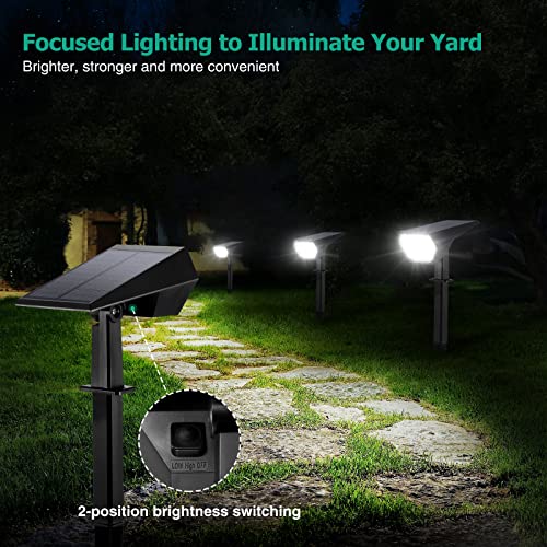 S SUNSBELL Solar Spot Lights Outdoor, 2Pack Solar Garden Lights with Lens Solar Spotlight IP68 Waterproof Cast Light Dual-use Dark Sensing Luces Solares para Exteriores for Yard Porch - White Light