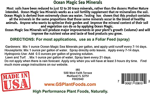 Ocean Magic Sea Mineral Fertilizer by GS Plant Foods(1 Gallon) - Soil Mineral Health Improvement Liquid Concentrate - Sea Minerals for Lawn and Turf, Gardens & House Plants