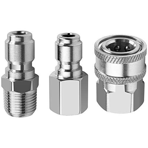 EXCELFU NPT 3/8 Inch Stainless Steel Male and Female Quick Connector Kit Pressure Washer Adapter Set and 1 Pieces NPT 3/8 Inch Pressure Washers Stainless Steel Quick Connector Plug Male Nipple