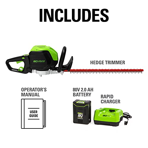 Greenworks Pro 80V 26" Cordless Hedge Trimmer, 2.0Ah Battery and Charger Included