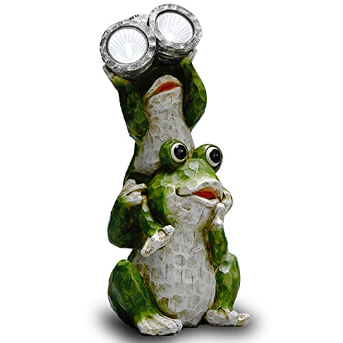 Yiosax Solar Powered Garden Statue, Cute Frog Animal Sculpture for Indoor Outdoor Decorations, Patio Yard Lawn Ornaments Gift（11.18inch Tall）