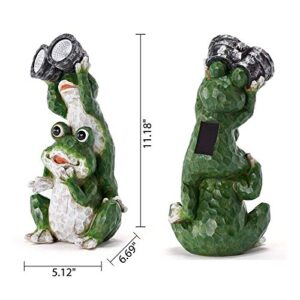 Yiosax Solar Powered Garden Statue, Cute Frog Animal Sculpture for Indoor Outdoor Decorations, Patio Yard Lawn Ornaments Gift（11.18inch Tall）