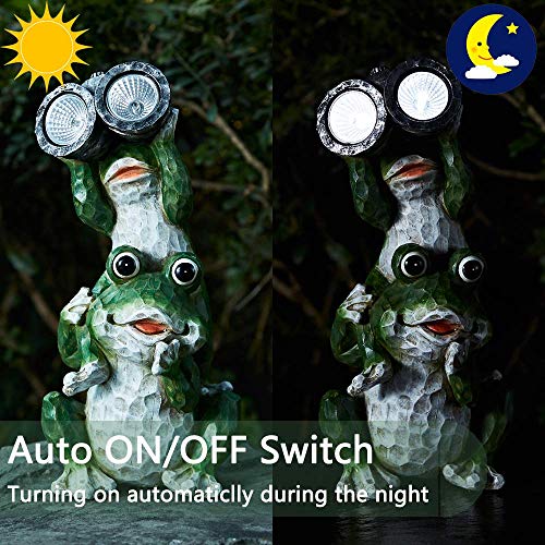 Yiosax Solar Powered Garden Statue, Cute Frog Animal Sculpture for Indoor Outdoor Decorations, Patio Yard Lawn Ornaments Gift（11.18inch Tall）