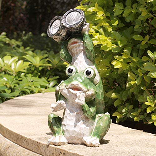 Yiosax Solar Powered Garden Statue, Cute Frog Animal Sculpture for Indoor Outdoor Decorations, Patio Yard Lawn Ornaments Gift（11.18inch Tall）