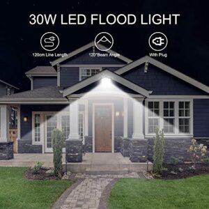 Royana 30W LED Flood Light Outdoor with Plug, IP65 Waterproof LED Work Lights, 6000K 3000LM Super Bright Security Light, Portable Daylight White Floodlight Spotlight for Yard Garden Court Lawn