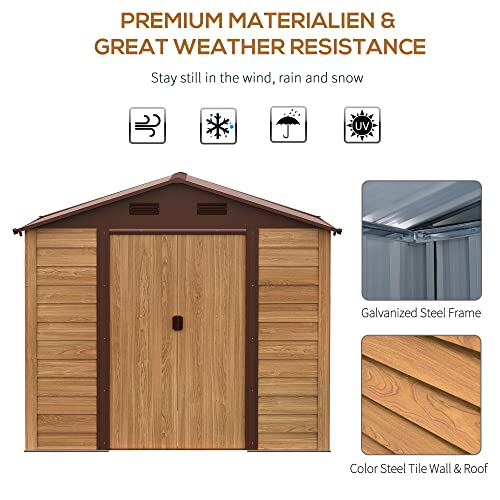 Outsunny 8' x 6' Metal Outdoor Storage Shed with Double Doors and Four Ventilation for Patio Furniture, Garden Tools, Backyard Lawn, Brown