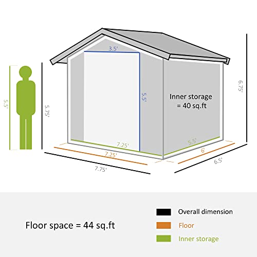 Outsunny 8' x 6' Metal Outdoor Storage Shed with Double Doors and Four Ventilation for Patio Furniture, Garden Tools, Backyard Lawn, Brown