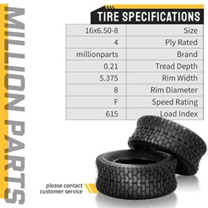 MOTORHOT 2Pcs Lawn Mower Turf Tires 16x6.50-8 Tractor Turf Garden Golf Cart Tires 16x6.50x8 4PR Tubeless