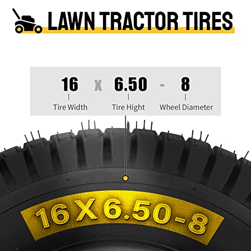 MOTORHOT 2Pcs Lawn Mower Turf Tires 16x6.50-8 Tractor Turf Garden Golf Cart Tires 16x6.50x8 4PR Tubeless