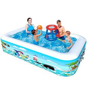 inflatable pool, inflatable pool for kids and adults, 120″ x 72″ x 22″ oversized thickened family swimming pool for kids, garden, backyard, summer water party, contains inflatable basketball (stand)