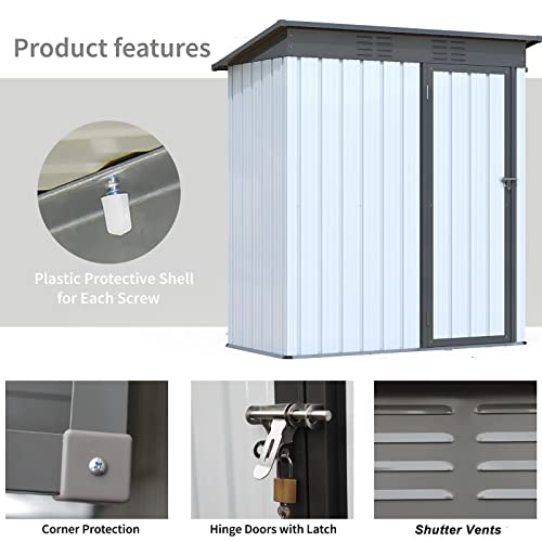 5x3 FT Outdoor Alloy Steel Storage Shed Organizer, Garden Tool House for Backyard, Patio, Garage, Lawn