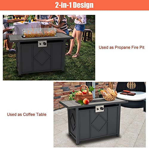 YUFUDE Propane Fire Pit 50,000 BTU Gas Fire Pit Table with Ceramic Tile Tabletop, Rectangle Gas Firepit Table for Garden/Patio