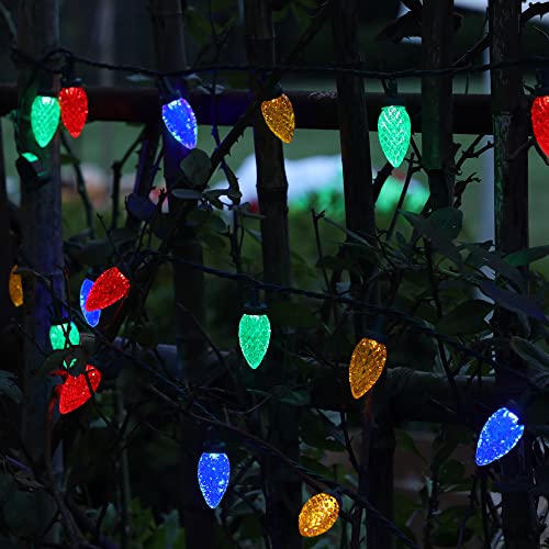 C9 Christmas Lights, 50 LEDs 24.5 FT Faceted String Lights Connectable Commercial Grade Indoor Outdoor, 120V UL Certified Xmas Strawberry Tree Light Strand for Garden Patio Parties, Multicolor