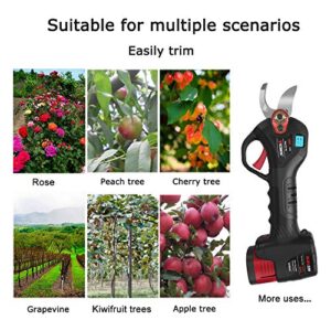 KOMOK Cordless Electric Pruning Shears with LED, 2 Rechargeable Battery Powered Tree Pruner Fruit Tree Branches Cutter, 25mm/1" Cutting Diameter, 6-8 Working Hours Good for Arthritis Hands