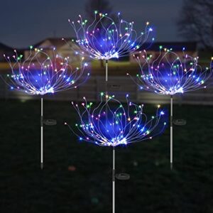 4pack firework solar lights outdoor, solar garden decorative lights, solar walkway lights waterproof, 35 copper wires string lights for christmas, pathway, patio, flowerbed