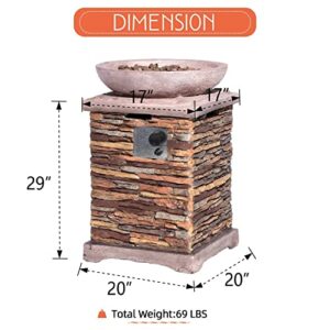 HOMPUS Propane Fire Pits for Outside 40,000 BTU Gas Fire Pit Table 20-inch Patio Square Smokeless Concrete Fire Table Lava Rocks and Rain Cover for Garden,Deck,Pool,Backyard