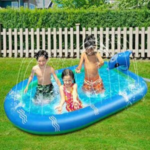 VALICLUD Toddler Toy Swimming Pool with Sprinkler Kids Pool Family Inflatable Blue Blow Up Lounge Swimming Pools Water Spraying Pool 170x110cm for Outdoor Garden Backyard Inflatables