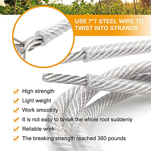 Ruesious Outdoor String Light Hanging 262FT Wire Rope Wire Guide Wire for Outdoor String Lights Kit Heavy Duty Globe String Garden Wire for Climbing Plants Hooks for Indoor and Outdoor Lights