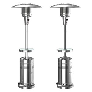 romonica 48000btu outdoor garden silvery heater high vertical hammer facing garden outdoor heater propane vertical, with wheels and led table, stainless steel – 2 set