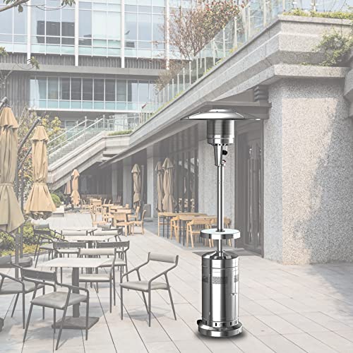 ROMONICA 48000BTU outdoor garden Silvery heater high vertical hammer facing garden outdoor heater propane vertical, with wheels and LED table, stainless steel - 2 set