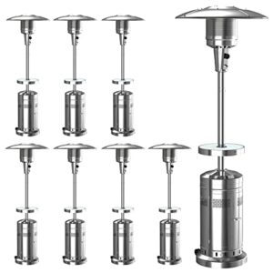 romonica 48000btu outdoor garden silvery heater high vertical hammer facing garden outdoor heater propane vertical, with wheels and led table, stainless steel – 8 set