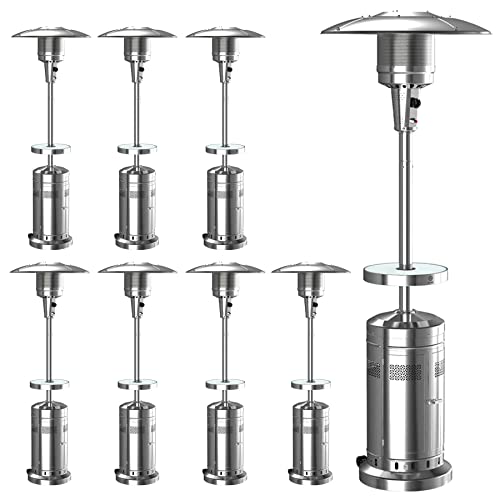 ROMONICA 48000BTU outdoor garden Silvery heater high vertical hammer facing garden outdoor heater propane vertical, with wheels and LED table, stainless steel - 8 set