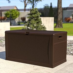 flash furniture 120 gallon plastic deck box – all-weather patio storage and organization for throw pillows, pool toys or garden tools