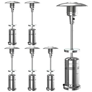 romonica 48000btu outdoor garden silvery heater high vertical hammer facing garden outdoor heater propane vertical, with wheels and led table, stainless steel – 6 set