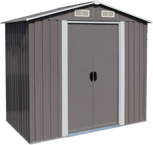 Kinsuite 6' x 4' Outdoor Storage Shed Slide Door, Galvanized Steel Tool Shed House for Patio Garden Backyard Lawn, Utility Tool House, Grey