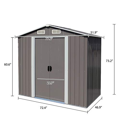 Kinsuite 6' x 4' Outdoor Storage Shed Slide Door, Galvanized Steel Tool Shed House for Patio Garden Backyard Lawn, Utility Tool House, Grey