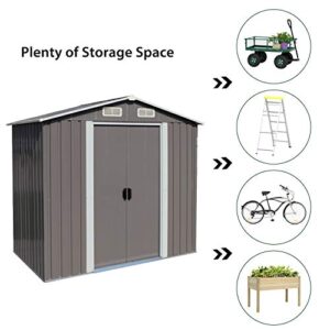 Kinsuite 6' x 4' Outdoor Storage Shed Slide Door, Galvanized Steel Tool Shed House for Patio Garden Backyard Lawn, Utility Tool House, Grey