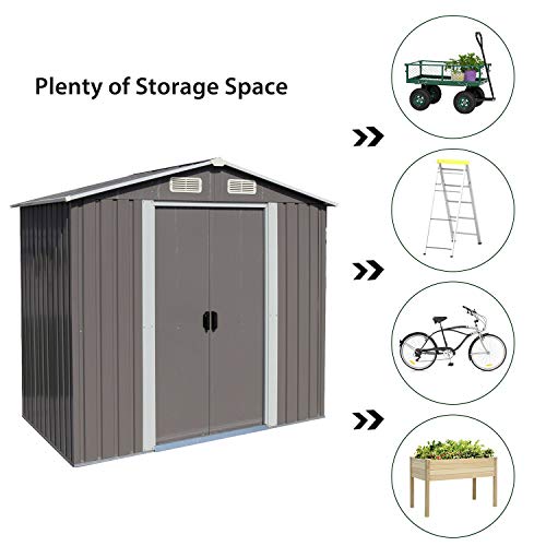 Kinsuite 6' x 4' Outdoor Storage Shed Slide Door, Galvanized Steel Tool Shed House for Patio Garden Backyard Lawn, Utility Tool House, Grey