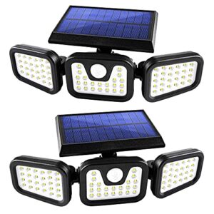 kuujojo solar lights outdoor garden, 2 pack 74 led / 3 modes 270° wide angle motion sensor outdoor lights, ip65 waterproof solar outdoor lights, security flood light for patio yard and garage