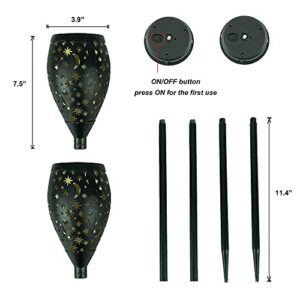 Walensee Solar Lights Outdoor (Black 2 Pack), Garden Decoration and ornamen, Moon and Star Pattern, Metal Sun Powered Stake Decorative Landscape Lamp Waterproof Dusk to Dawn for Lawn, Yard, Walkway