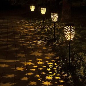 Walensee Solar Lights Outdoor (Black 2 Pack), Garden Decoration and ornamen, Moon and Star Pattern, Metal Sun Powered Stake Decorative Landscape Lamp Waterproof Dusk to Dawn for Lawn, Yard, Walkway