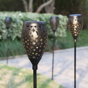 Walensee Solar Lights Outdoor (Black 2 Pack), Garden Decoration and ornamen, Moon and Star Pattern, Metal Sun Powered Stake Decorative Landscape Lamp Waterproof Dusk to Dawn for Lawn, Yard, Walkway